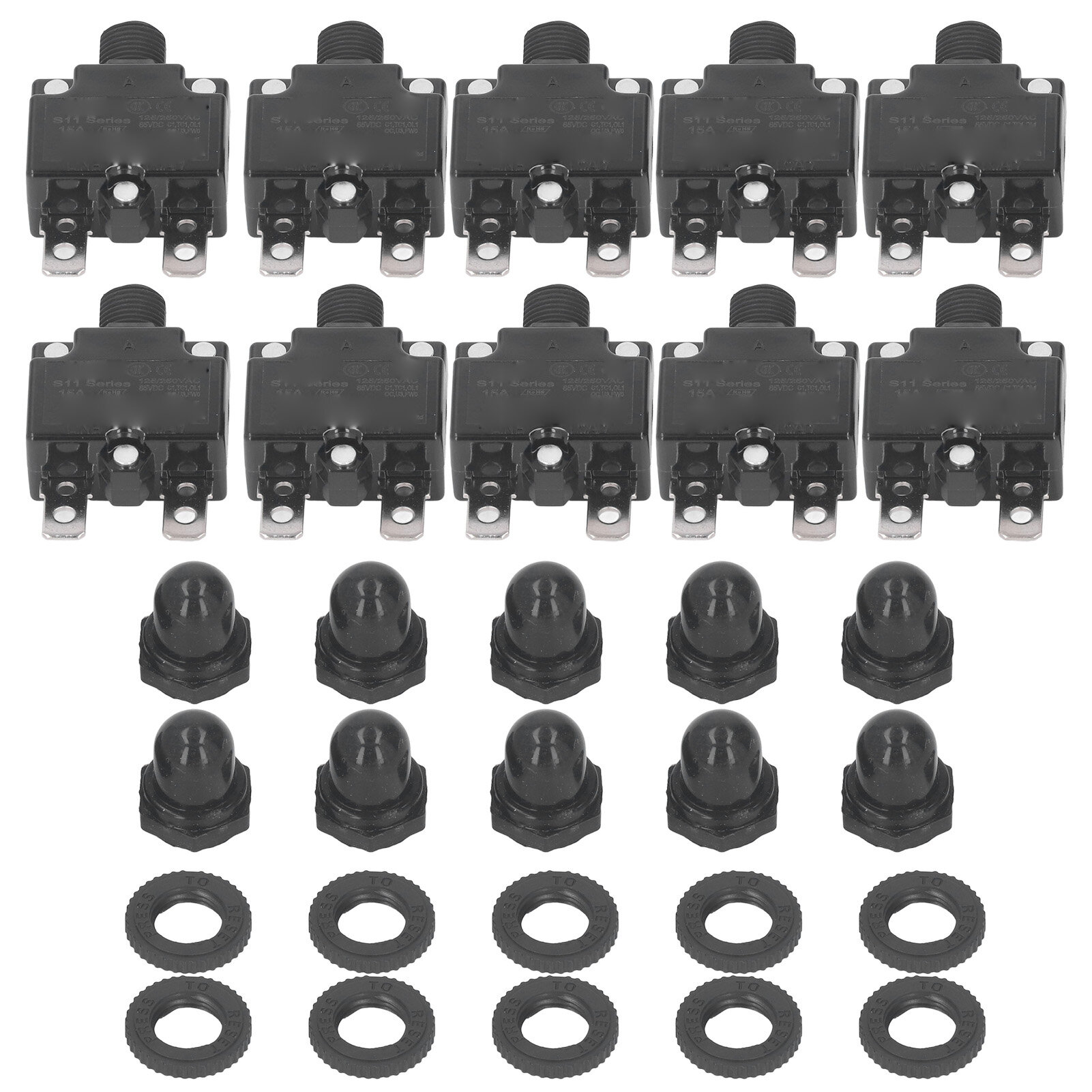 10 шт. 15А автоматический сброс реле предохранитель тепловой выключатель автоматический выключатель защита от перегрузки водонепроницаемый для 125 250 В переменного тока 65 В постоянного тока