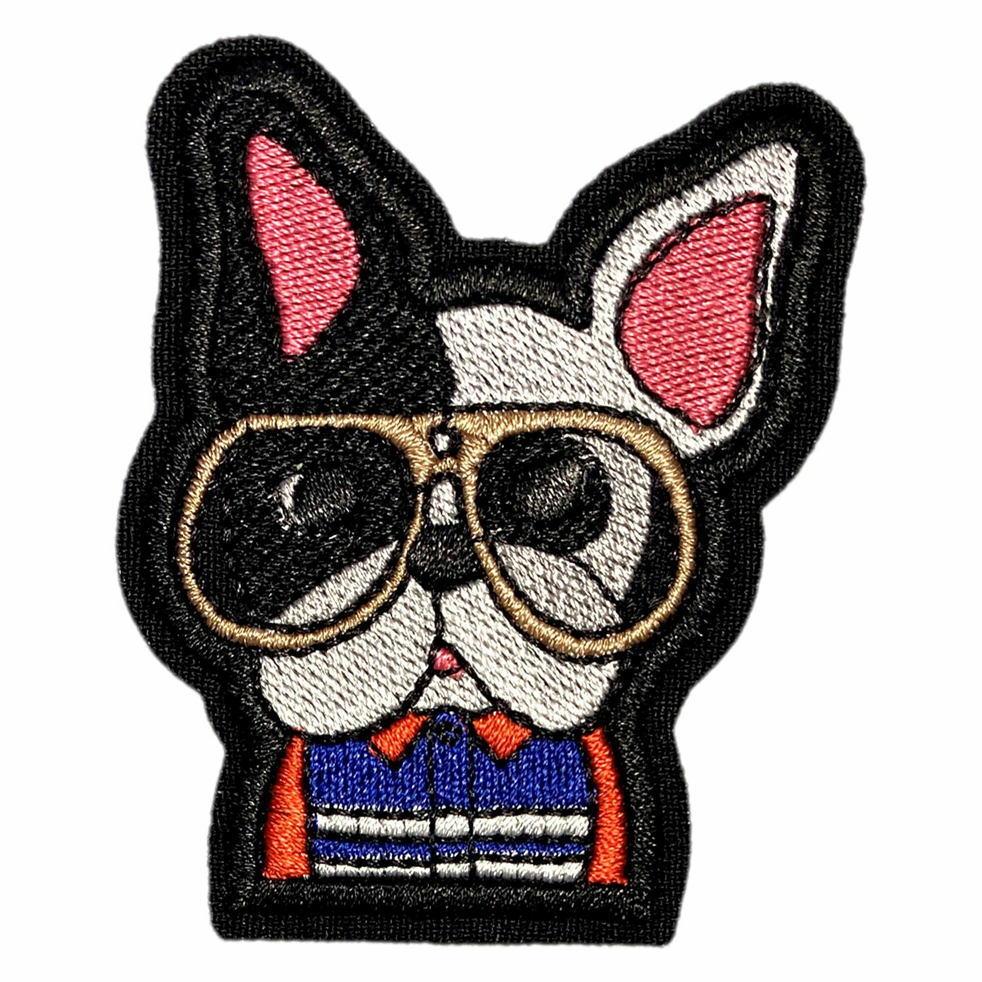 Нашивка, шеврон, патч (patch) на липучке Бульдог в очках, размер 7*5 см