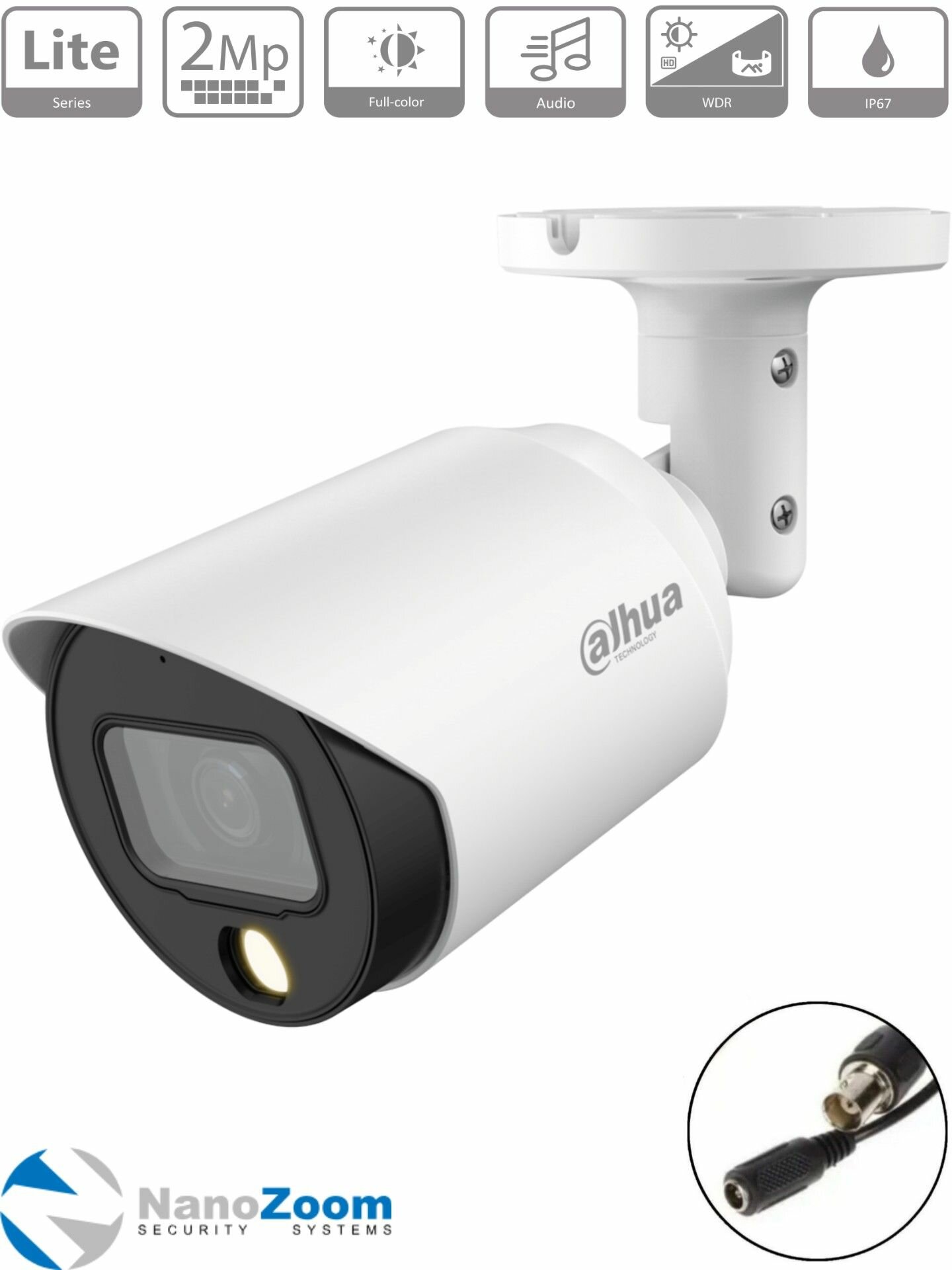 Dahua DH-HAC-HFW1239TP-A-LED-0280B-S3 2Mп 2,8 мм камера видеонаблюдения HDCVI уличная, аналоговая цилиндрическая HDCVI видеокамера с LED-подсветкой