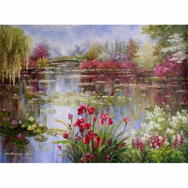 Алмазная картина "Клод Моне Водяные лилии" алмазная огранка 40х50 см,40X50CM, белый