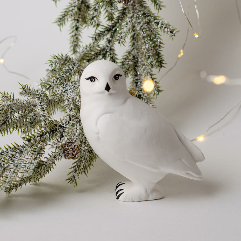 Елочная игрушка "Сова из набора полярные" Ярославская керамическая мануфактура, фарфор, ручная роспись, белая,