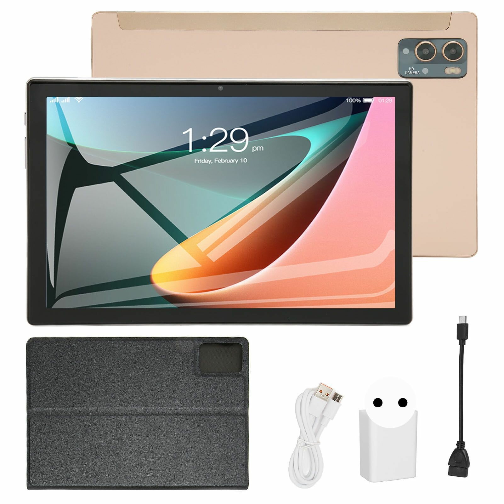 Планшетный компьютер 10,1 дюйма, 8-ядерный процессор, 8 + 256 ГБ, 4G ПК с защитной крышкой, позолоченный, 100 240 В, вилка европейского стандарта