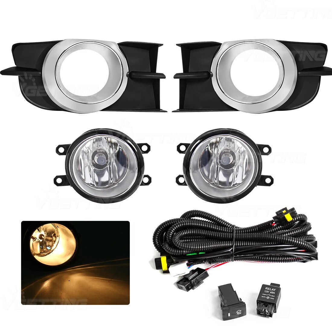 Для Toyota Wish 2009 2010 2011 2012, светодиодные противотуманные фары дневного света, ангельские глазки, желто-белые фары, жгут проводов, переключатель Halogen Fog Set