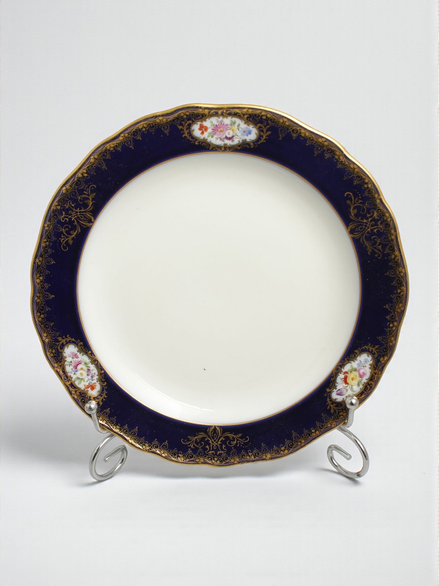 Антикварная тарелка Мейсен (Meissen) D 21,5 см, фарфор, живопись, кобальт, Германия, 1950-е г.