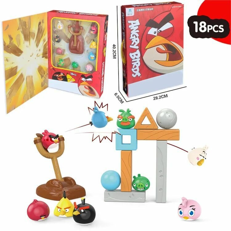Набор Angry Birds детские строительные блоки рогатка катапульта игрушка