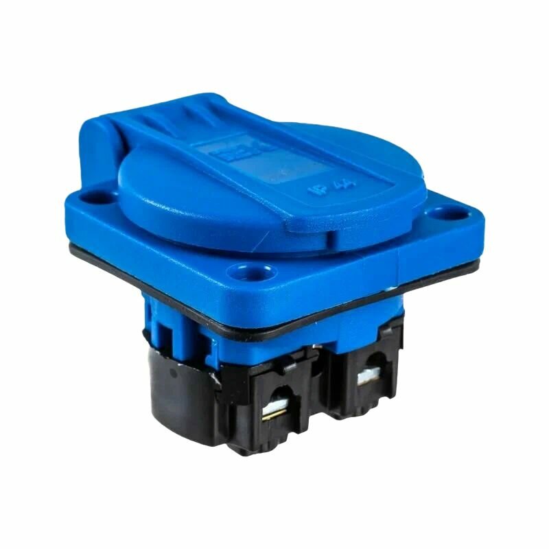 Розетка панельная IEK MAGNUM, 2Р+РЕ, 16А, заземление, защитная крышка, IP54, синяя