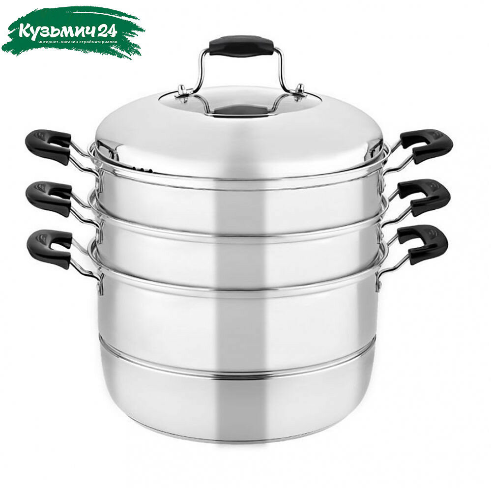 Мантоварка Lara LR03-40 с крышкой, 3 секции, нержавеющая сталь, 11 л