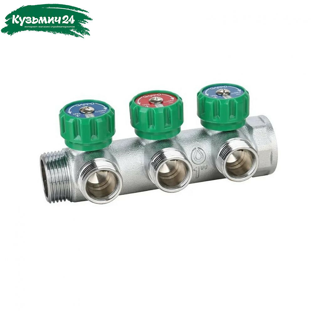 Коллектор ВР-НР Gappo G1002.03 1"x3/4"x3 вых евроконус, регулирующий, 1 шт.