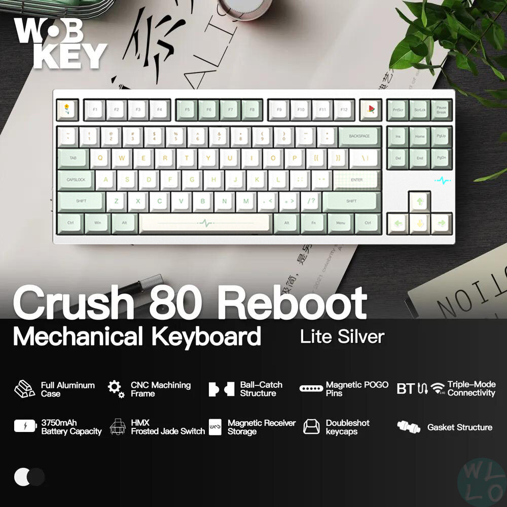 WOBKEY Клавиатура проводная WOBKEY Crush 80 Reboot, Английская раскладка, серебристый, черно-серый