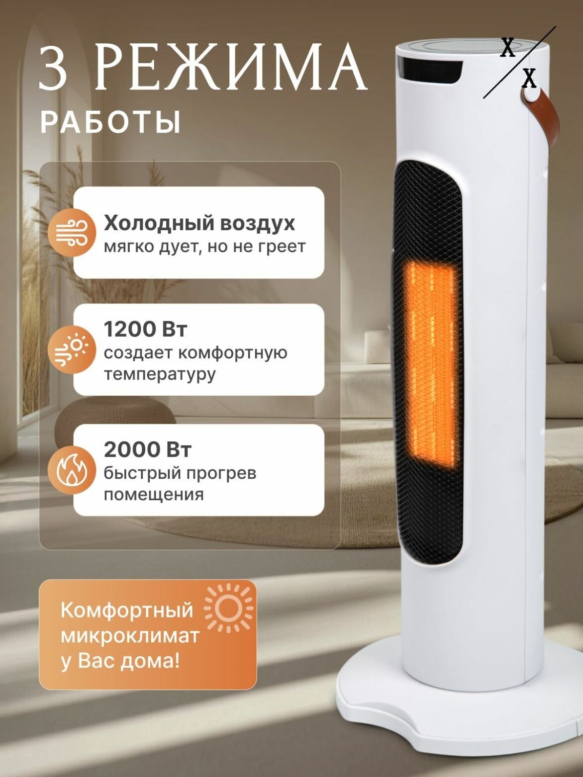 Обогреватель для дома / тепловентилятор, 2000 Вт — фото 1