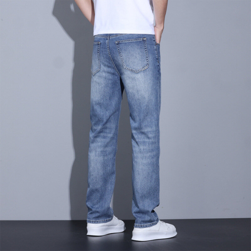 Слим тапер джинсы Rong Новые тонкие универсальные джинсы мужские прямые стирка обветренные состаренные ретро брюки, Размер_35