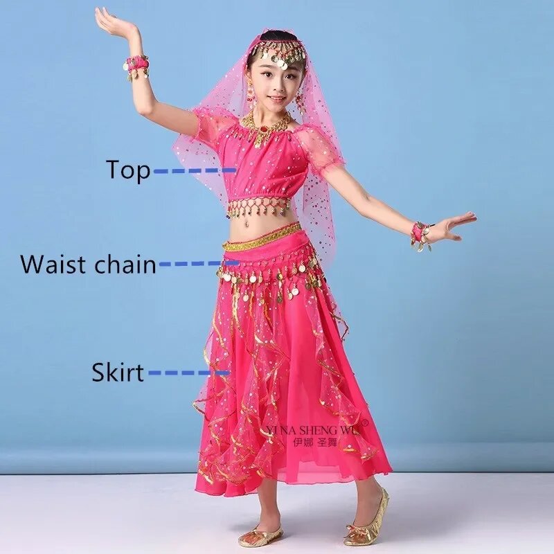 Детский костюм для танца живота YI NA SHENG WU 6 цветов S, Rose 3pcs