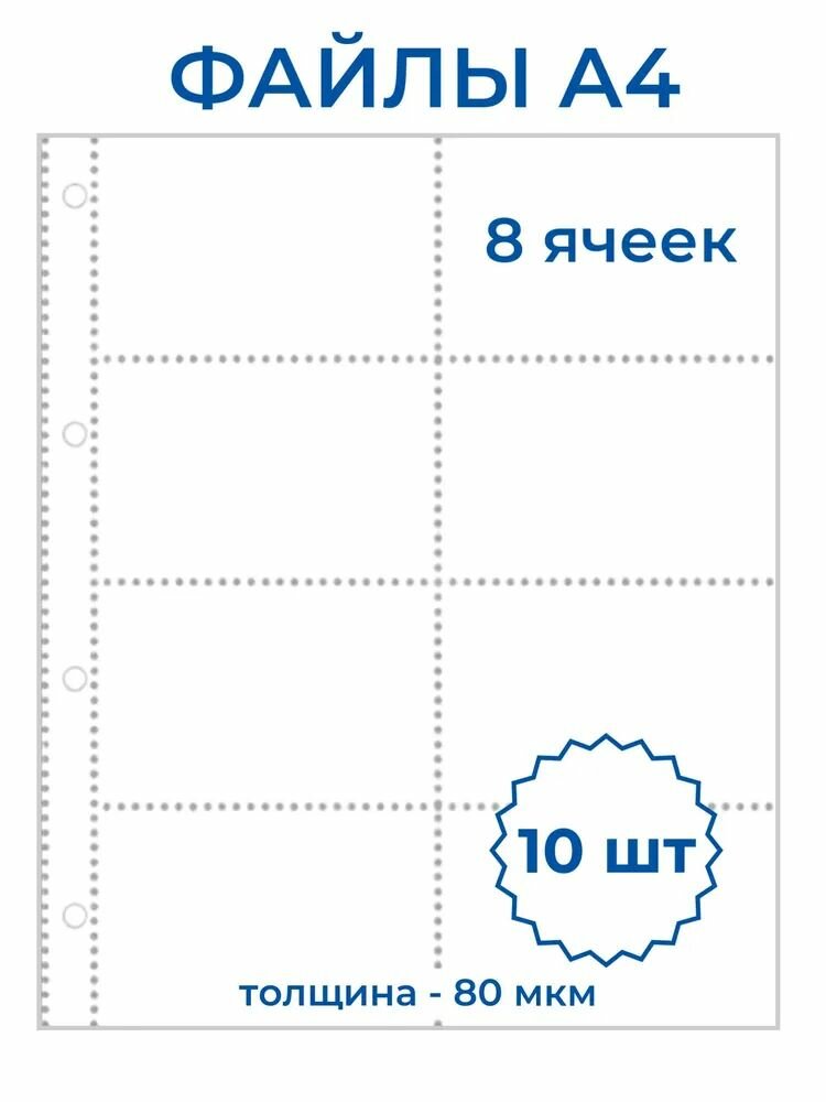 Файлы-вкладыши формата А4 с 2 ячейками; прозрачные 10; используются для организации и хранения