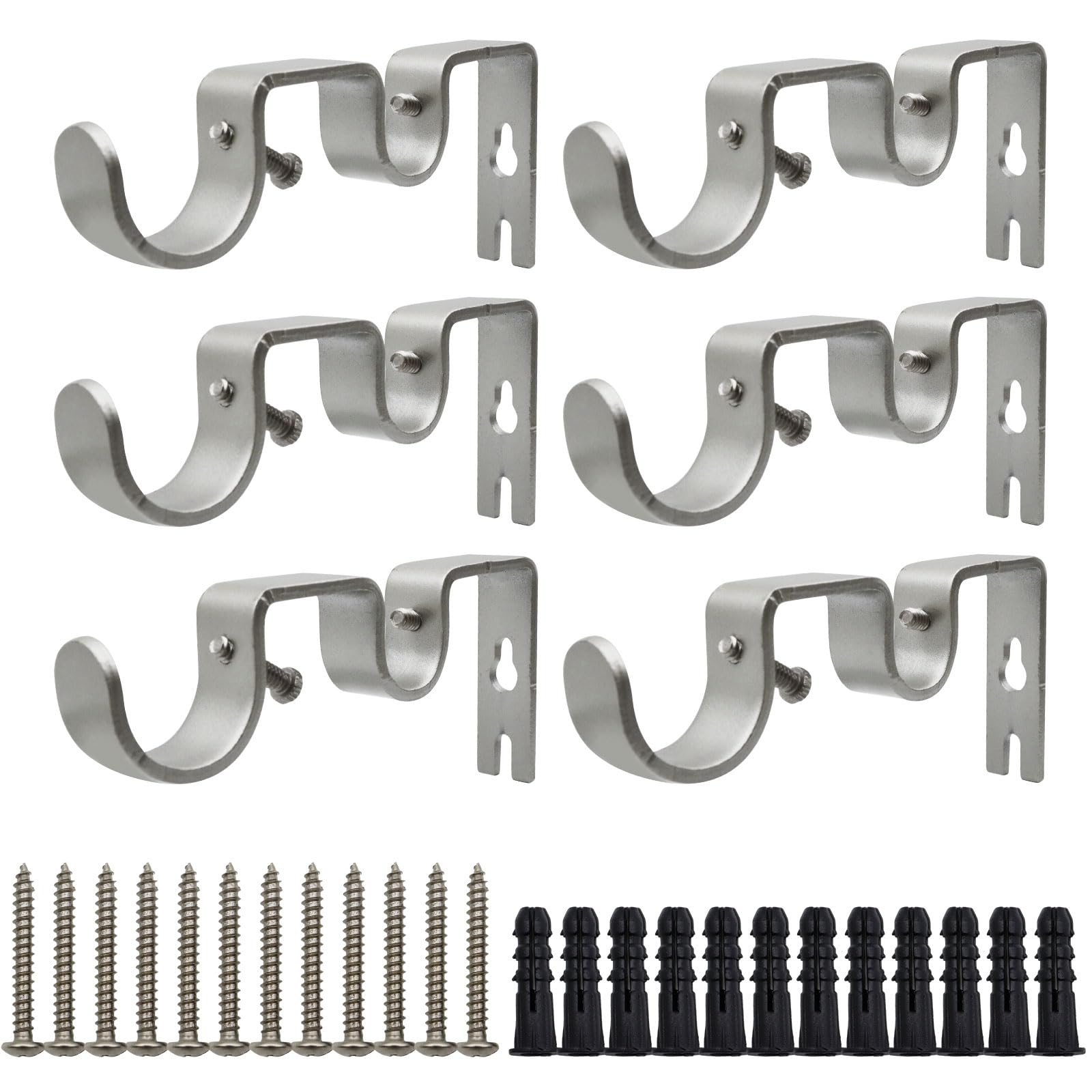 Shonmogar - Двойной держатель для металлической штанги для штор, 6 штук, держатель для штанги для штор диаметром 1 дюйм, серебряные крючки для штанги для штор