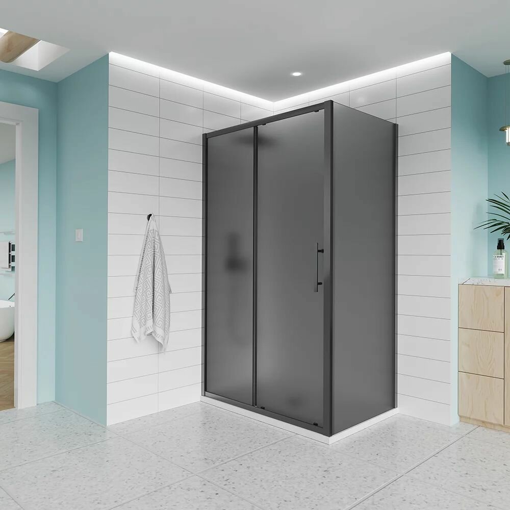 Душевой уголок Veconi Evo SP B Grey, 150х100, стекло тоннированое матовое, профиль черный матовый
