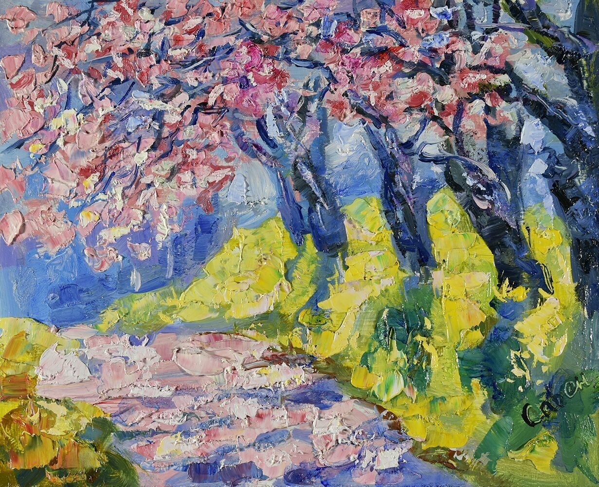 Картина авторская маслом ручной работы "Цветущая сакура". Художник Савенкова Наталья