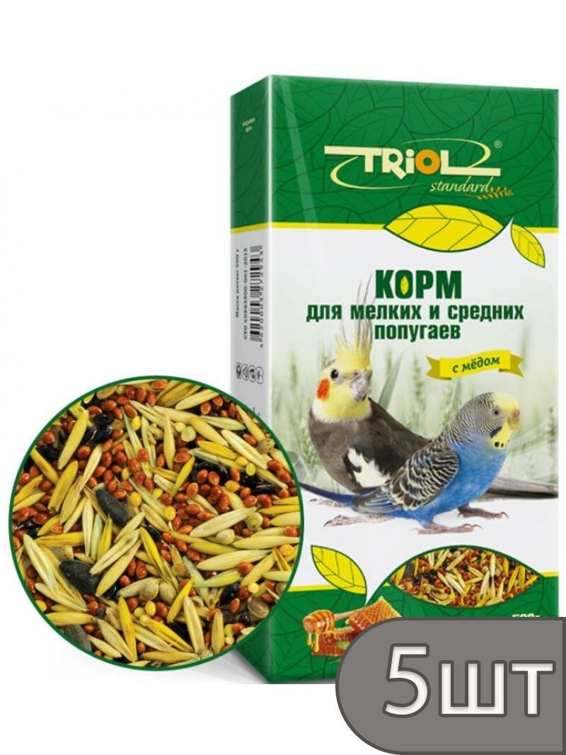 Triol Набор 5 шт Корм Standard для для мелких и средних попугаев с мёдом, 500 г 2.5 кг