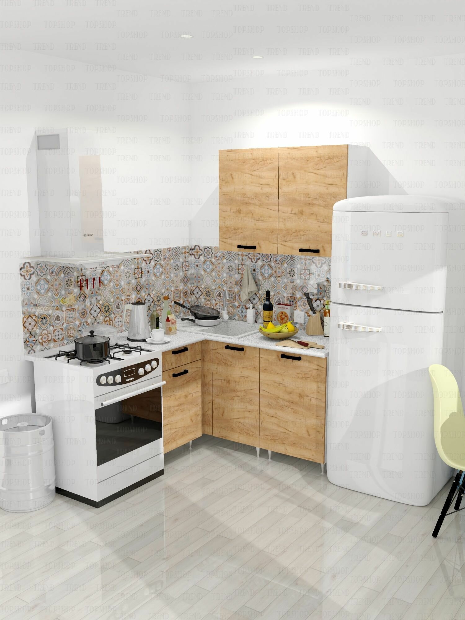 Угловой кухонный гарнитур 1.1х1.5 м, Крафт / Антарес