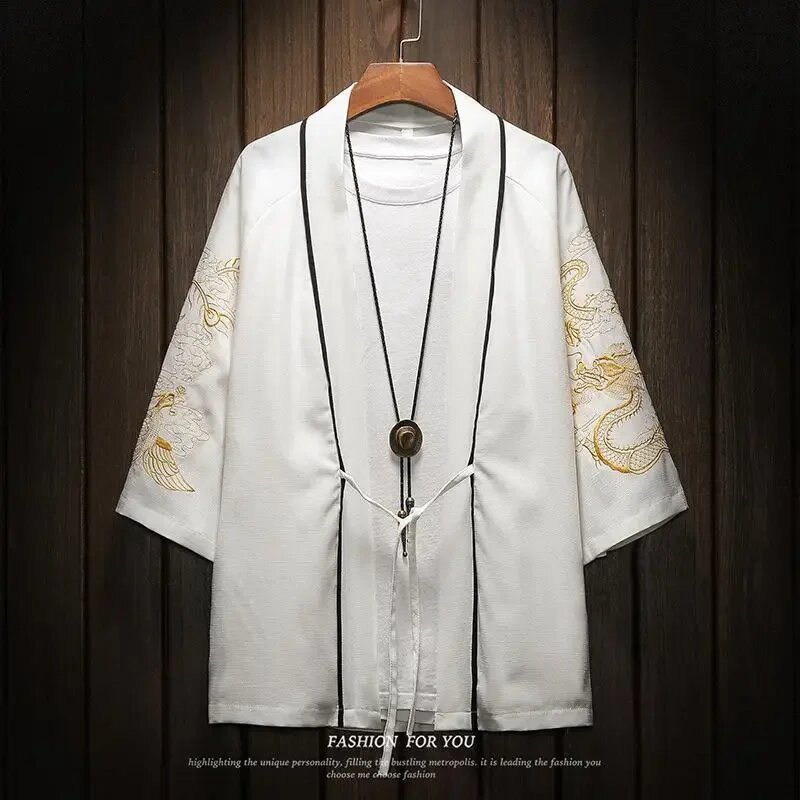 Мужское кимоно с китайским драконом из хлопка и льна L, Style E