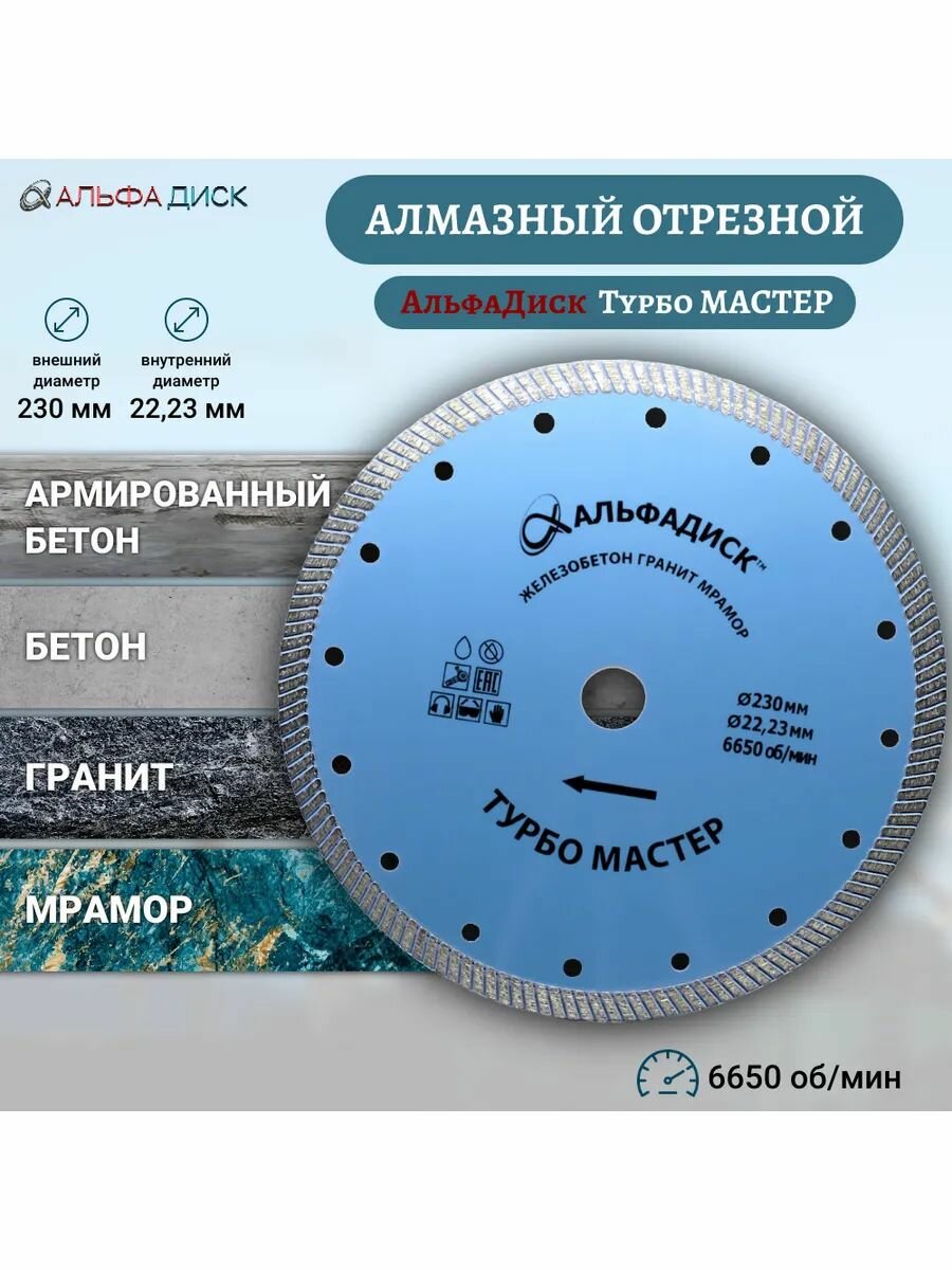 Отрезной АльфаДиск по граниту Турбо Мастер 230 мм