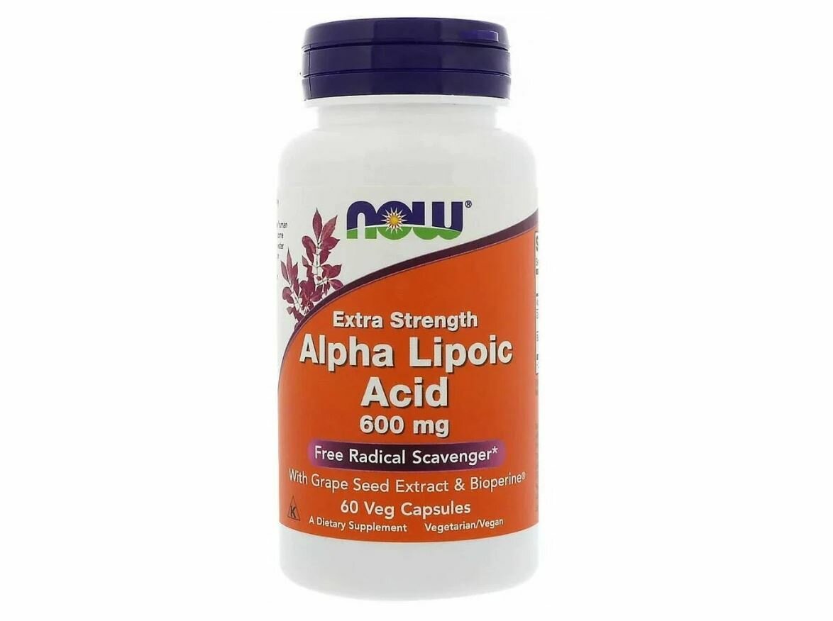 Now Foods, Альфа-липоевая кислота, Alpha Lipoic Acid 600 mg 60 кап.