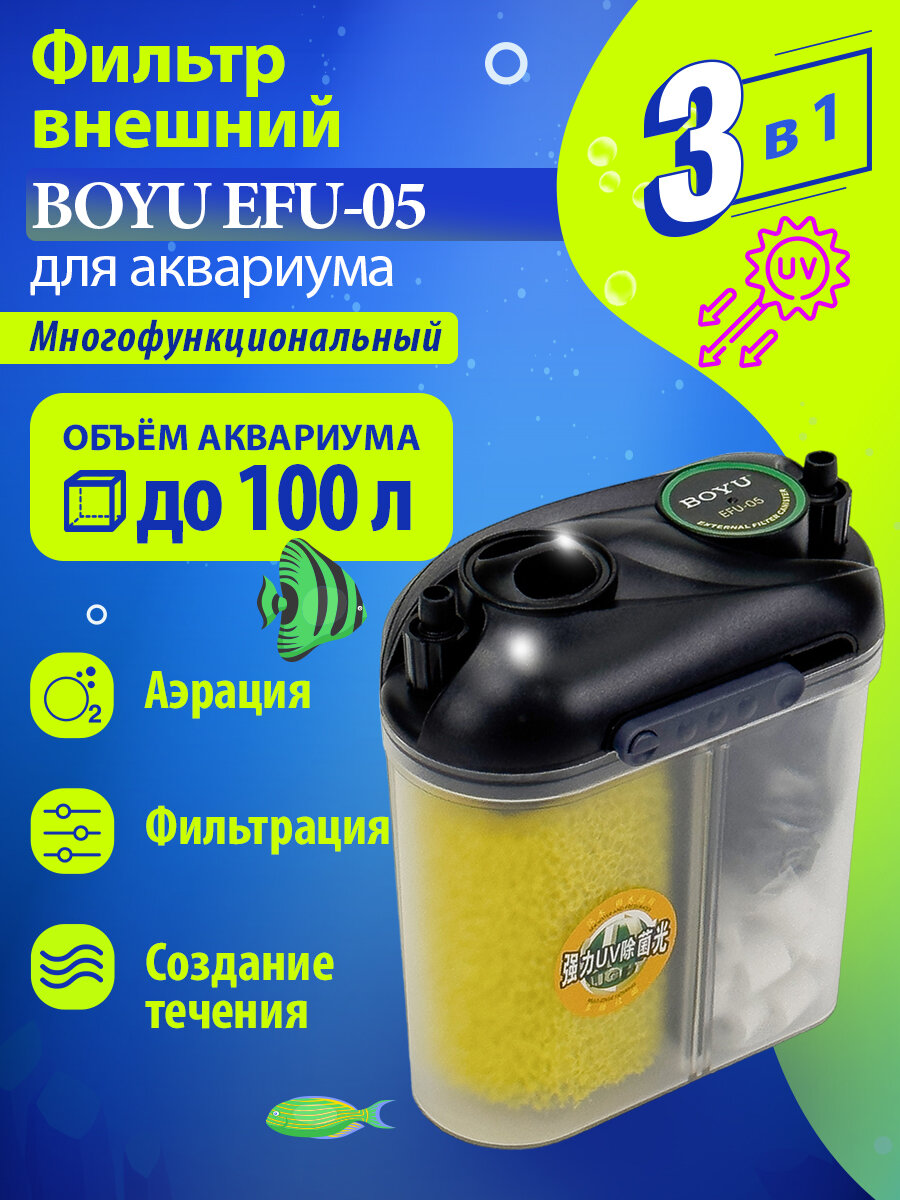 Фильтр внешний Boyu EFU-05 с УФ стерилизацией для аквариума до 100 л 150 л/ч