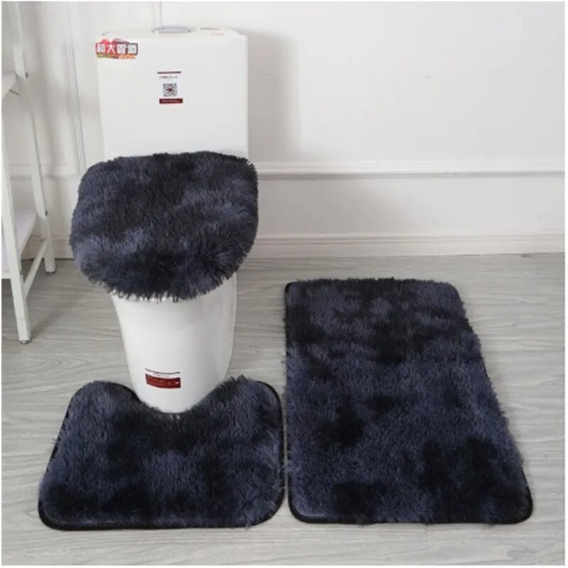 Набор ковриков, ковры 3в1 для ванной и туалета с вырезом, с длинным ворсом, мягкие, пушистые, противоскользящие. Ковер для душевой.