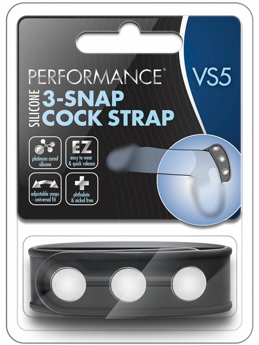 Регулируемое силиконовое эрекционное кольцо для пениса "Vs5 3 Snap Cock Strap Black" 4.5см