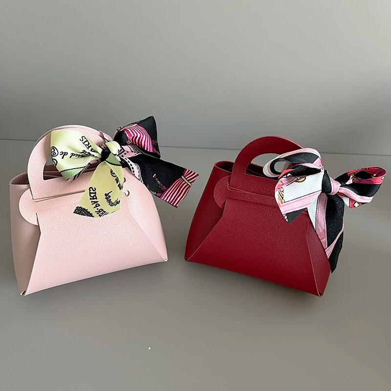 Кожаные подарочные сумки розовые и pink red, 20 шт