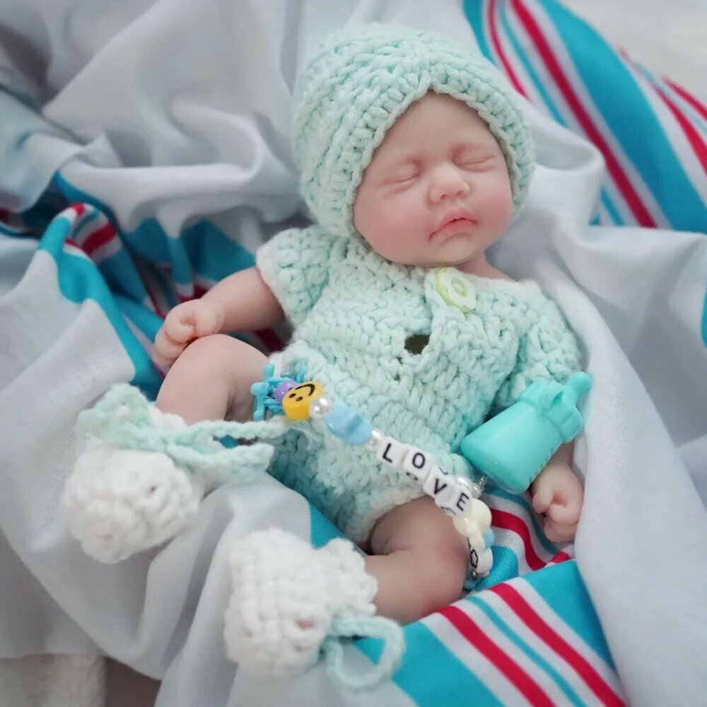 Кукла Micro Reborn, силиконовая, всего тела, 7 дюймов, миниатюрная, спящая с закрытыми глазами для маленьких девочек, с комплектом аксессуаров для одежды