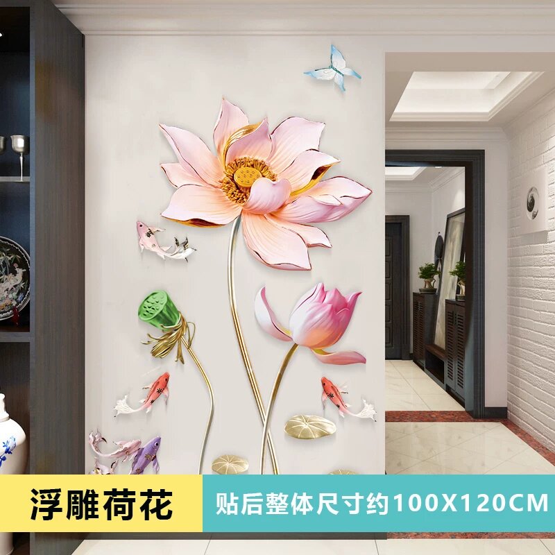 Теплые наклейки на стену в китайском стиле с лотосом, наклейки на окна, 3D фон для спальни, стены, новогодние наклейки
