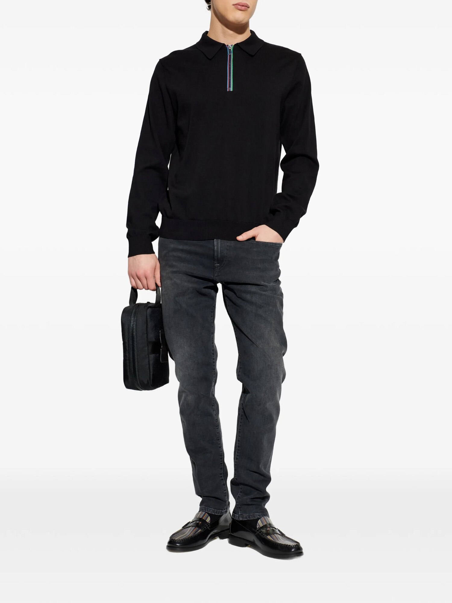 Рубашка Paul Smith Zip polo shirt, размер 46, черный — фото 1