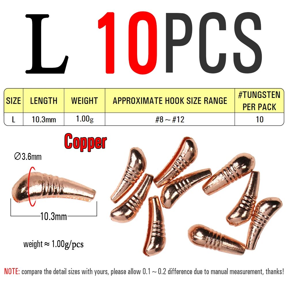 10 шт. вольфрамовые нимфы ICERIO, L, 1.00g, #8-#12, Copper