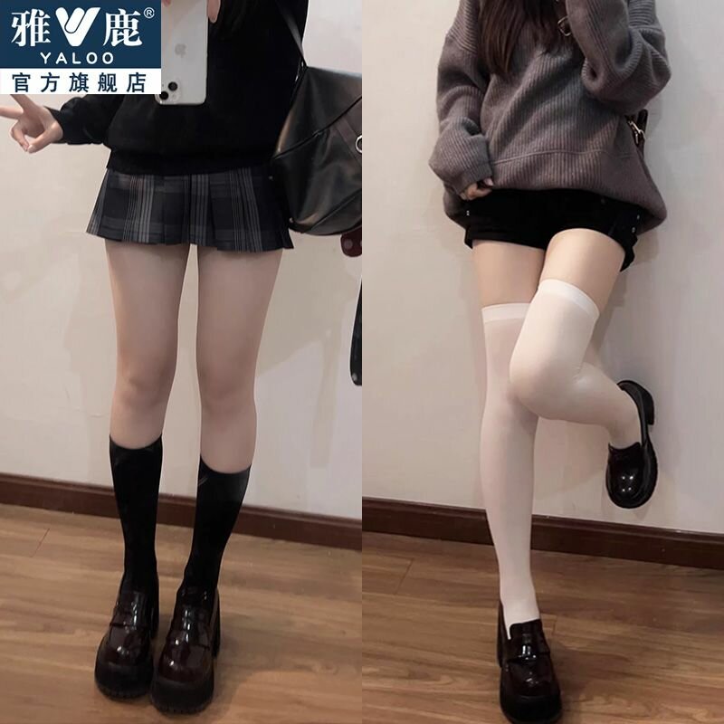 Черные длинные чулки JK из бархатного шелка для женщин, белые чулки с давлением выше колена, сексуальные, стройнящие, для бедра, весна-лето, японский стиль