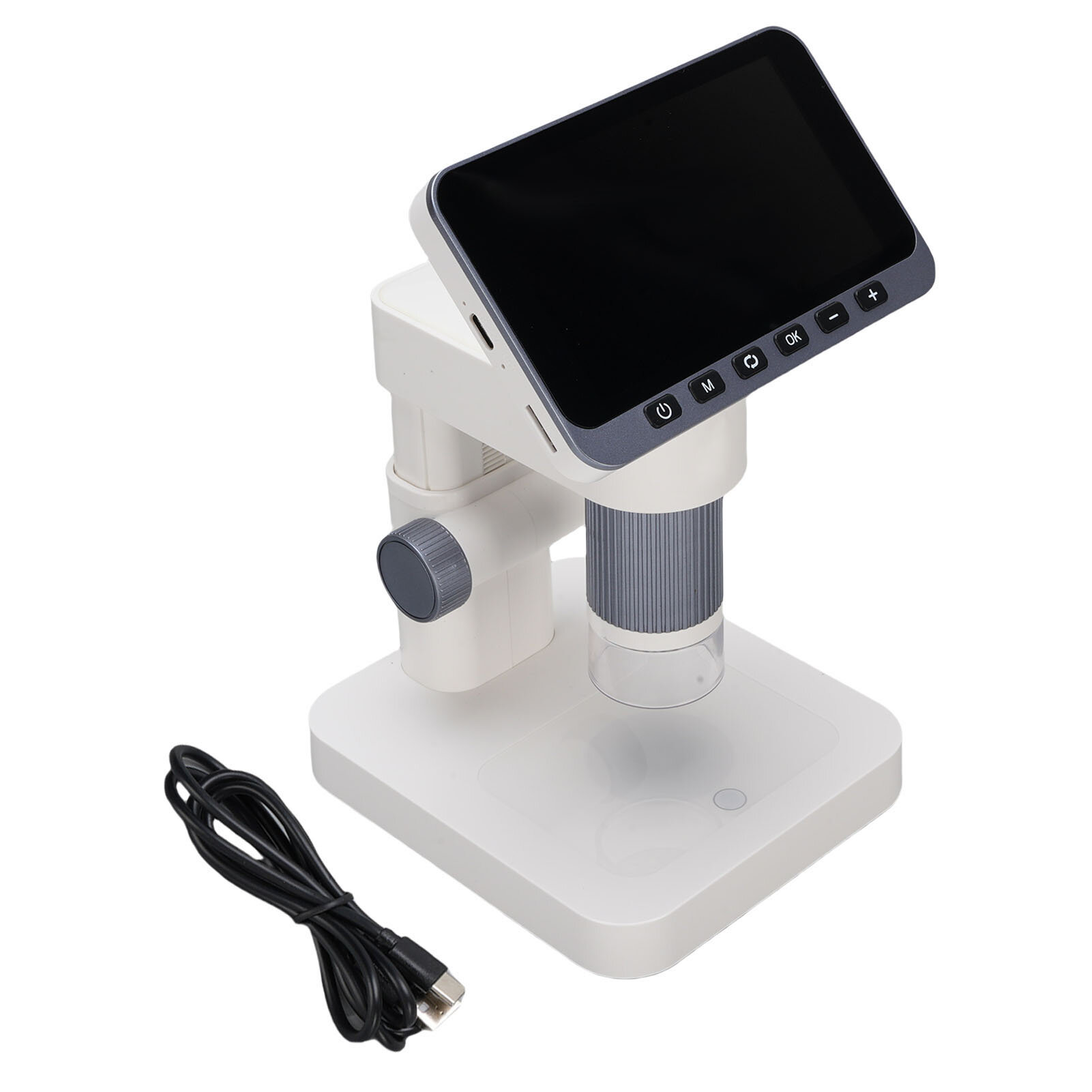 Электронный микроскоп с 8 светодиодами, 12-мегапиксельным экраном, 4,5-дюймовым дисплеем, увеличением 5-32X, цифровой лупой, серый цвет.