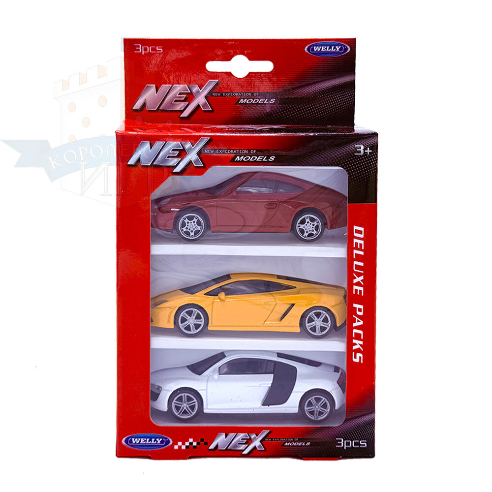 Набор машинок Welly Lambo Gallardo, Porsche 911, Audi R8 Coupe, 1:43, арт.44000-3SG(B)
