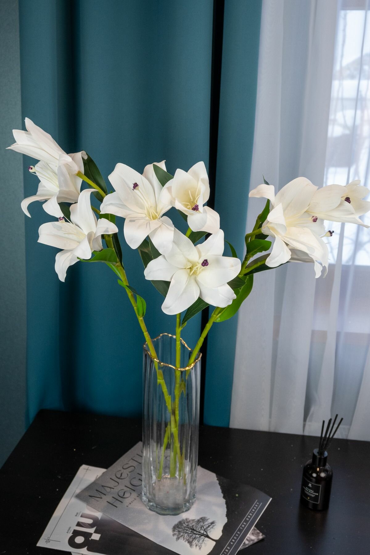 Искусственные цветы для декора флористические премиум Лилия белая 3 д из латекса 3 ветки