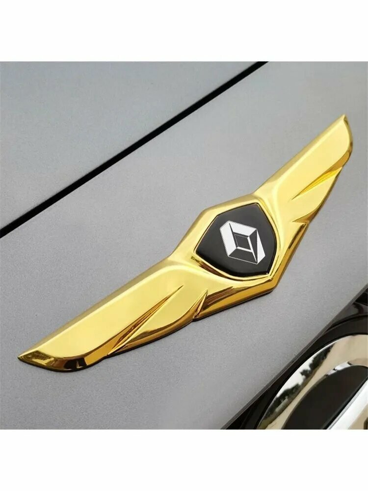Металлический 3D логотип на капот Renault цинковый сплав, золото/серебро (21x5.5 см)