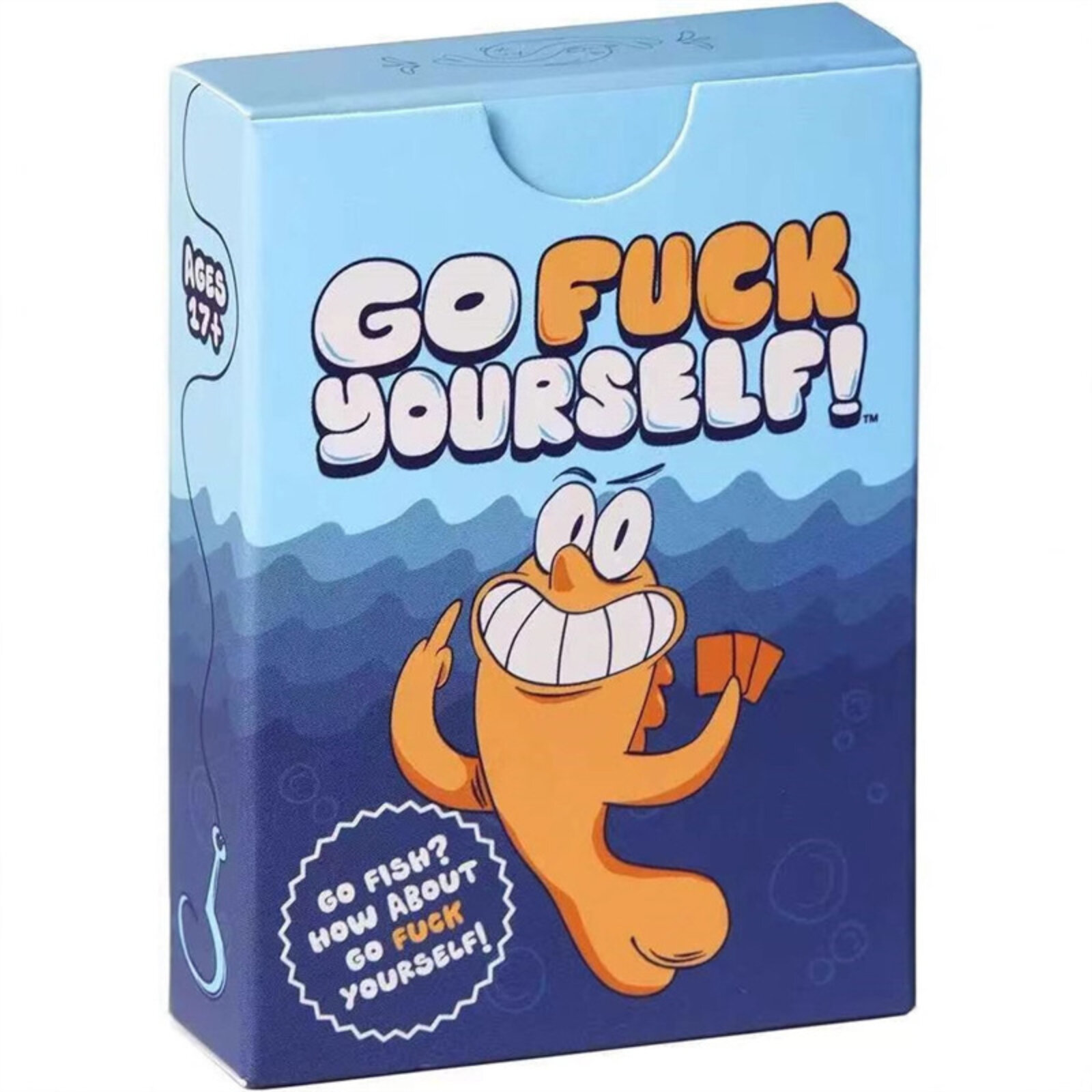 Игра в карты для взрослых Go Fish, 48 карт, размер карт 9см × 6.5см (примерно 3.54дюйма × 2.56дюйма), 3.5 × 2.6 × 0.8 дюйма, материал обложенный картон, вес 73г, для 2+ игроков, взрослая развлекательная игра, классические правила с юмористическим стилем,