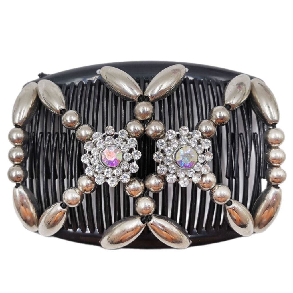 Женская универсальная расческа для волос ручной работы, украшенная бисером, аксессуары для волос, двухрядная вставная расческа, приспособление для волос-серебро с бриллиантами