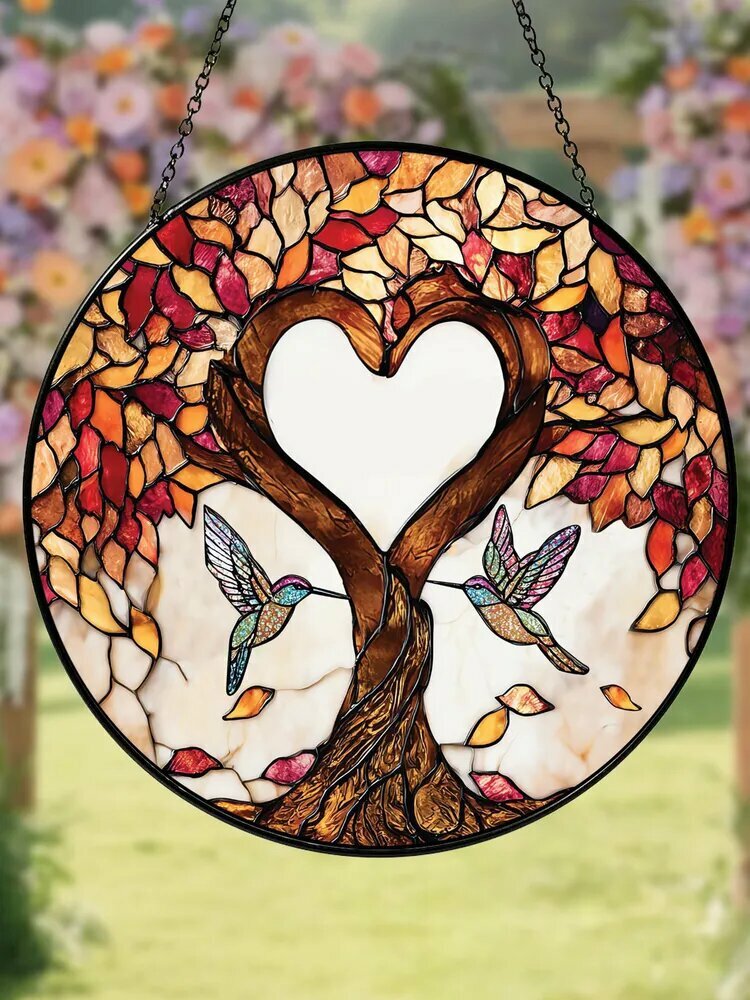 Солнечный ловец Дерево жизни и колибри , витражный декор к годовщине