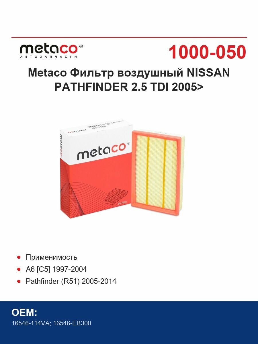 Metaco Фильтр воздушный NISSAN PATHFINDER 2.5 TDI 2005>