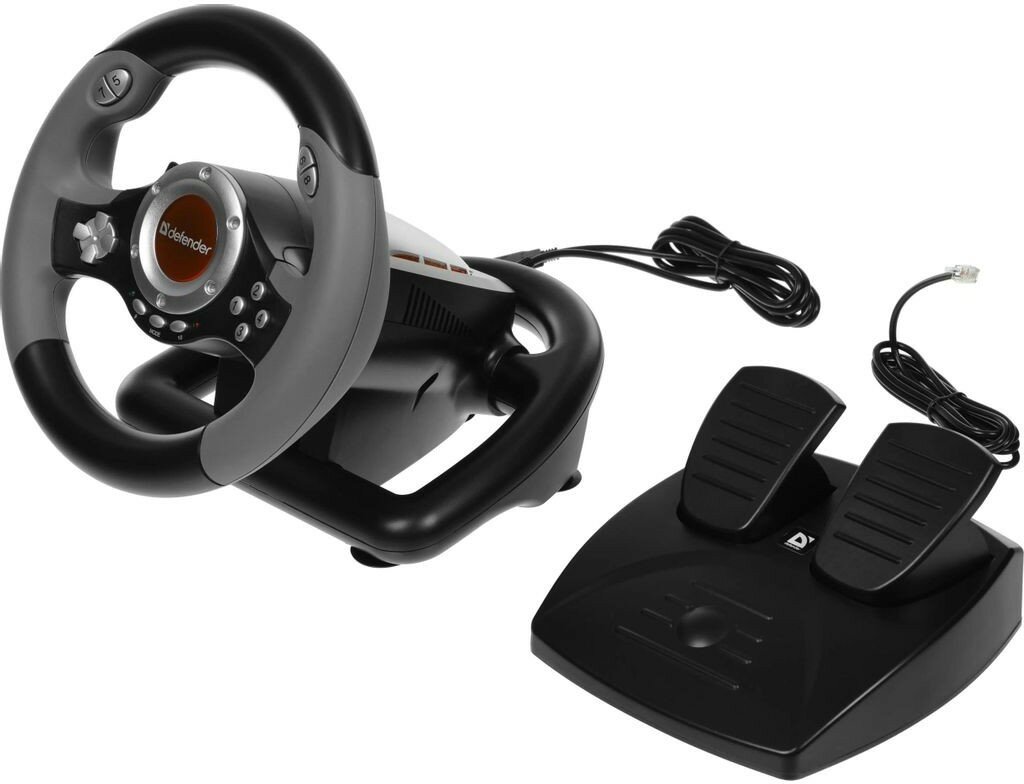 Игровой руль Defender Challenge Mini, виброотдача, черный и серый — фото 1