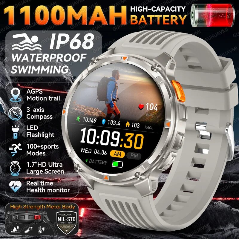 Умные часы мужские серые GPS 1100mAh IP68