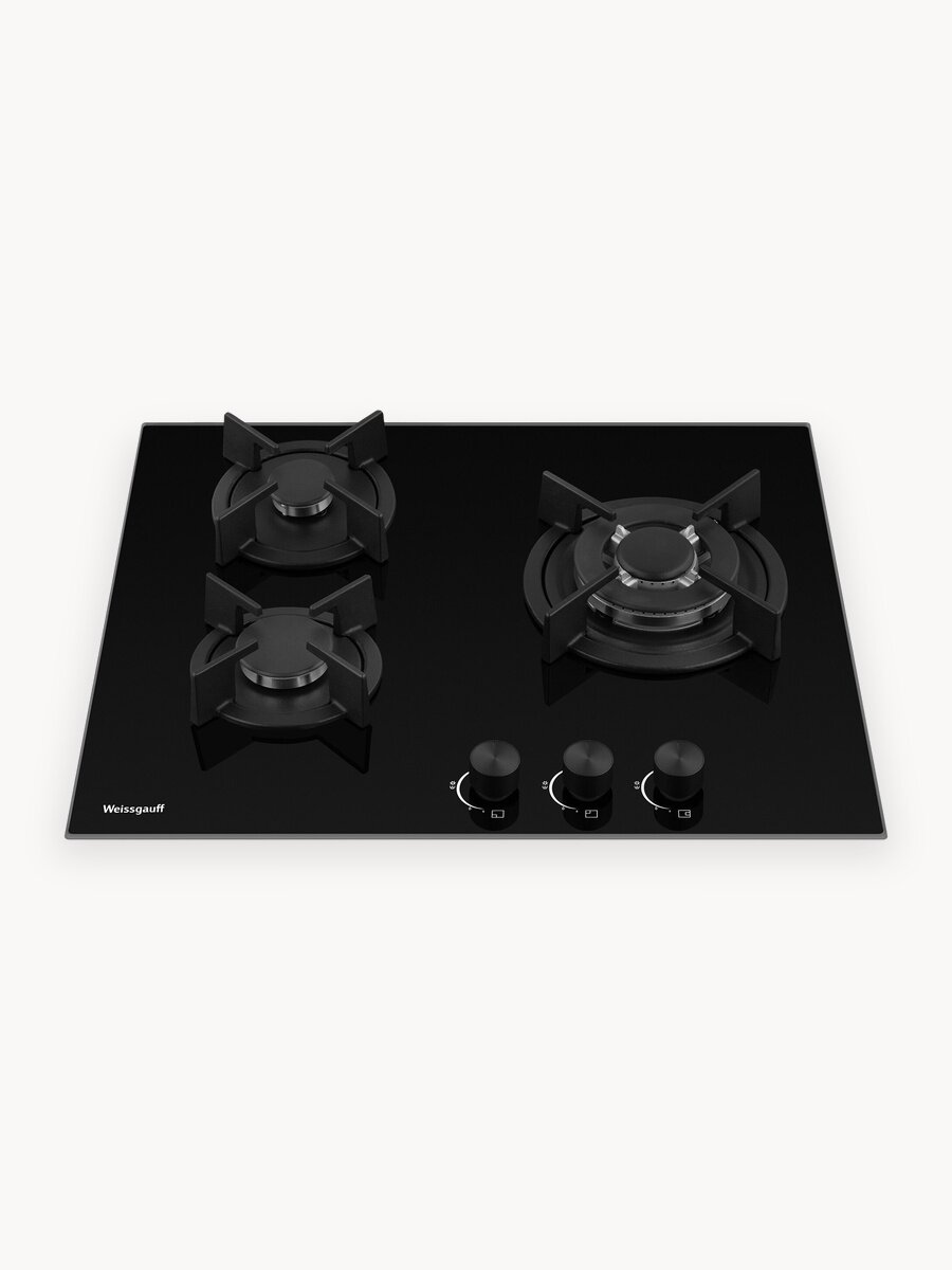 Варочная панель Weissgauff HGG 631 BG, Ширина 60 см, WOK-конфорка, Авто электроподжиг, Чёрное закаленное стекло
