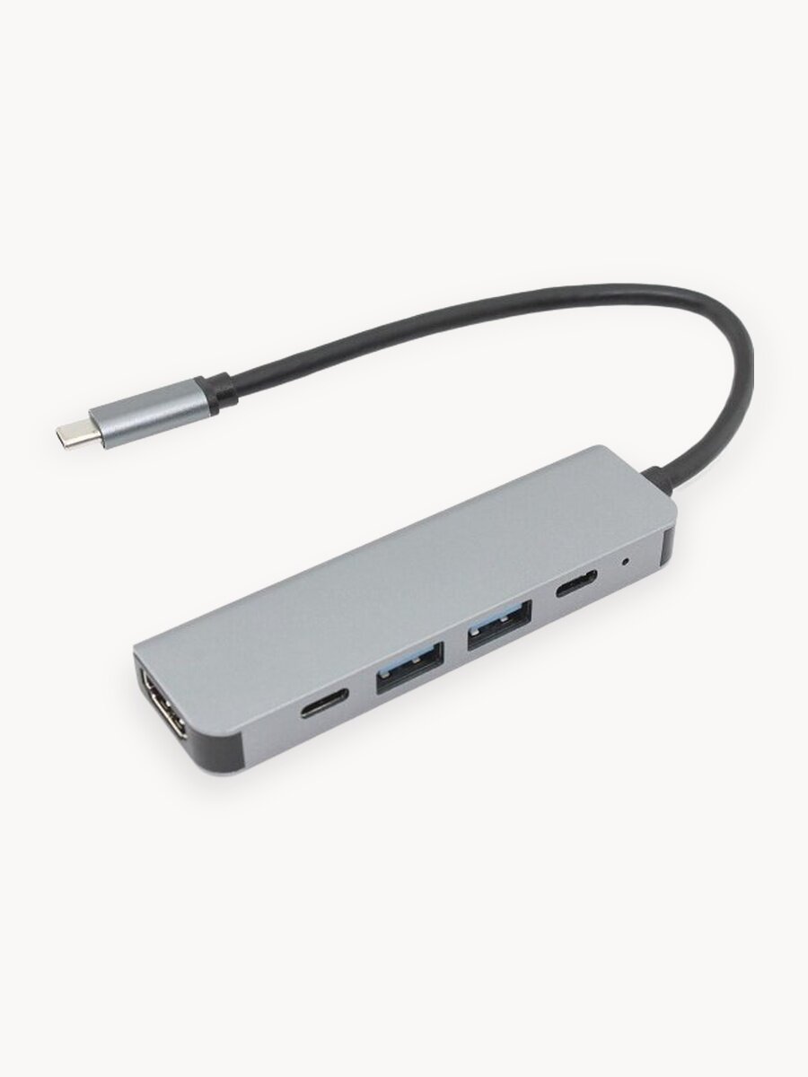 Адаптер VB Parts Type C на HDMI, USB 3.0*2 + 2 Type-C для MacBook серый