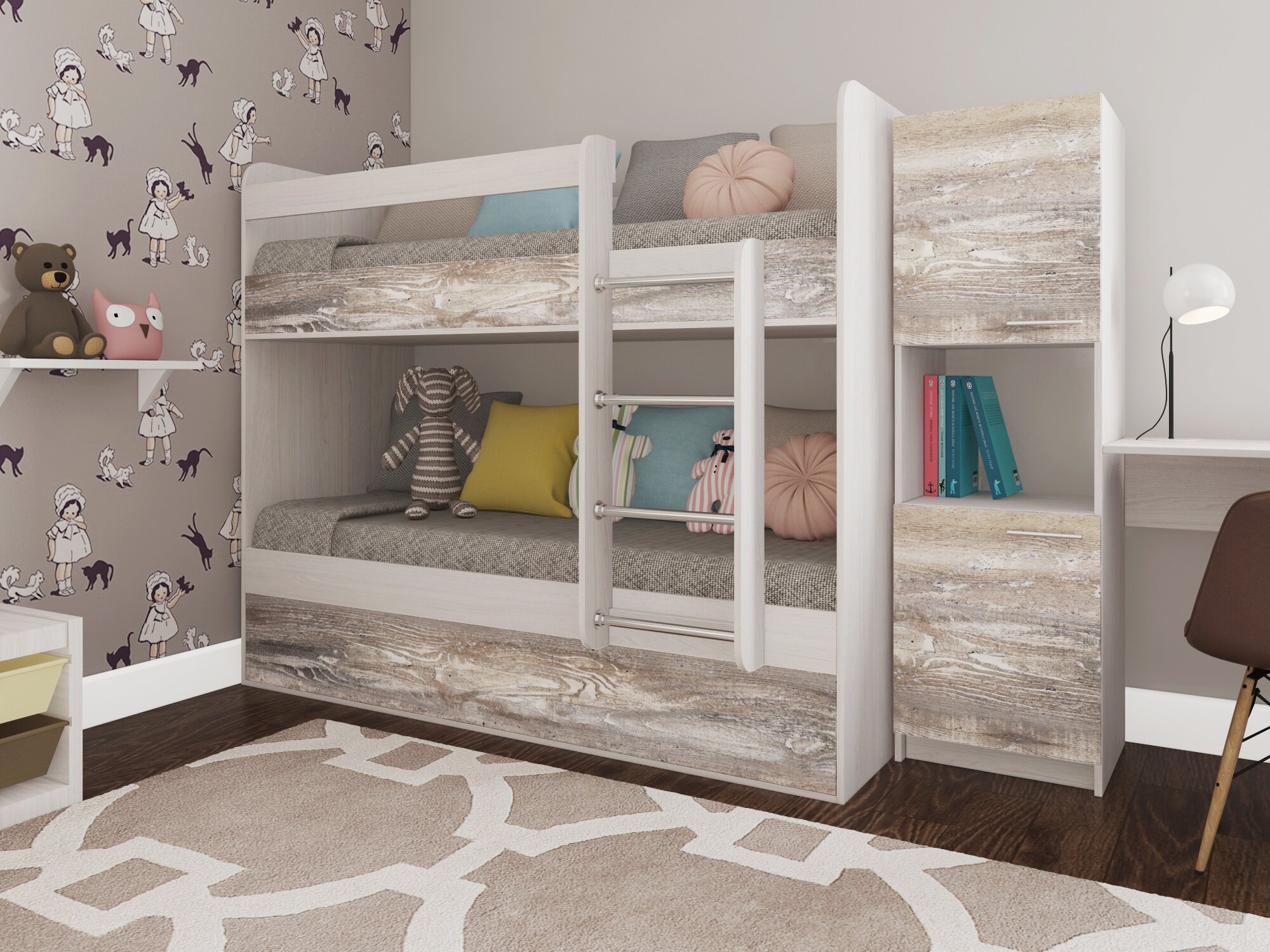Кровать двухъярусная Есэндвич kids Лаворо 180х70 см, правая (Анкор белый/Бетон пайн экзотик)