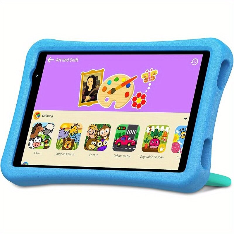 Детский планшет с Wi-Fi 6 на Android 14, 8-дюймовый Full HD, 3 ГБ ОЗУ + 32 ГБ ПЗУ (расширяемо до 7 ГБ ОЗУ и 1 ТБ ПЗУ), родительский контроль, 5000 мА·ч, ударопрочный чехол EVA, предустановленные детские приложения