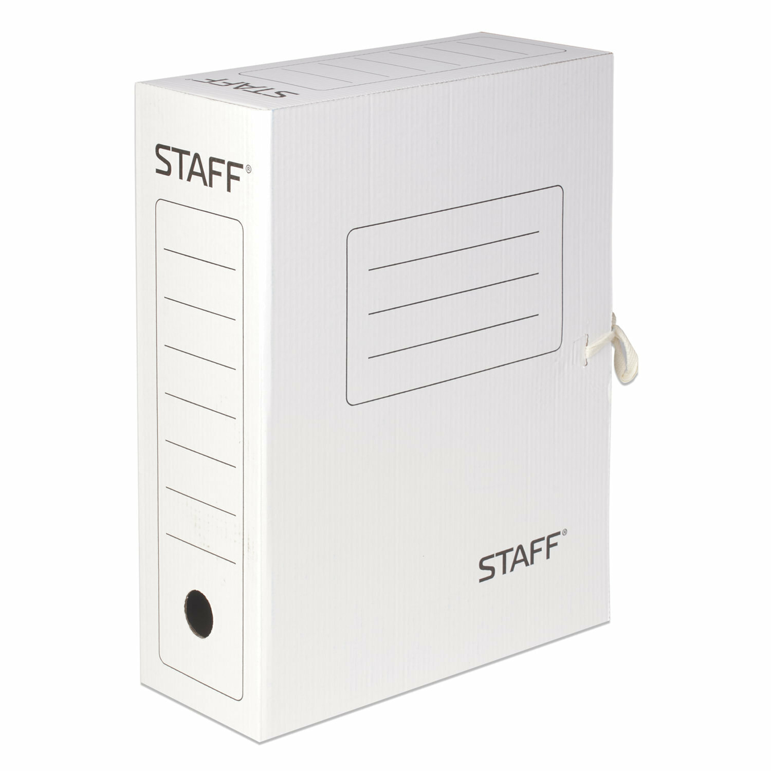 Папка архивная Staff с завязками А4, 325х250 мм, 100 мм, до 900 листов, микрогофрокартон, белая (128874)