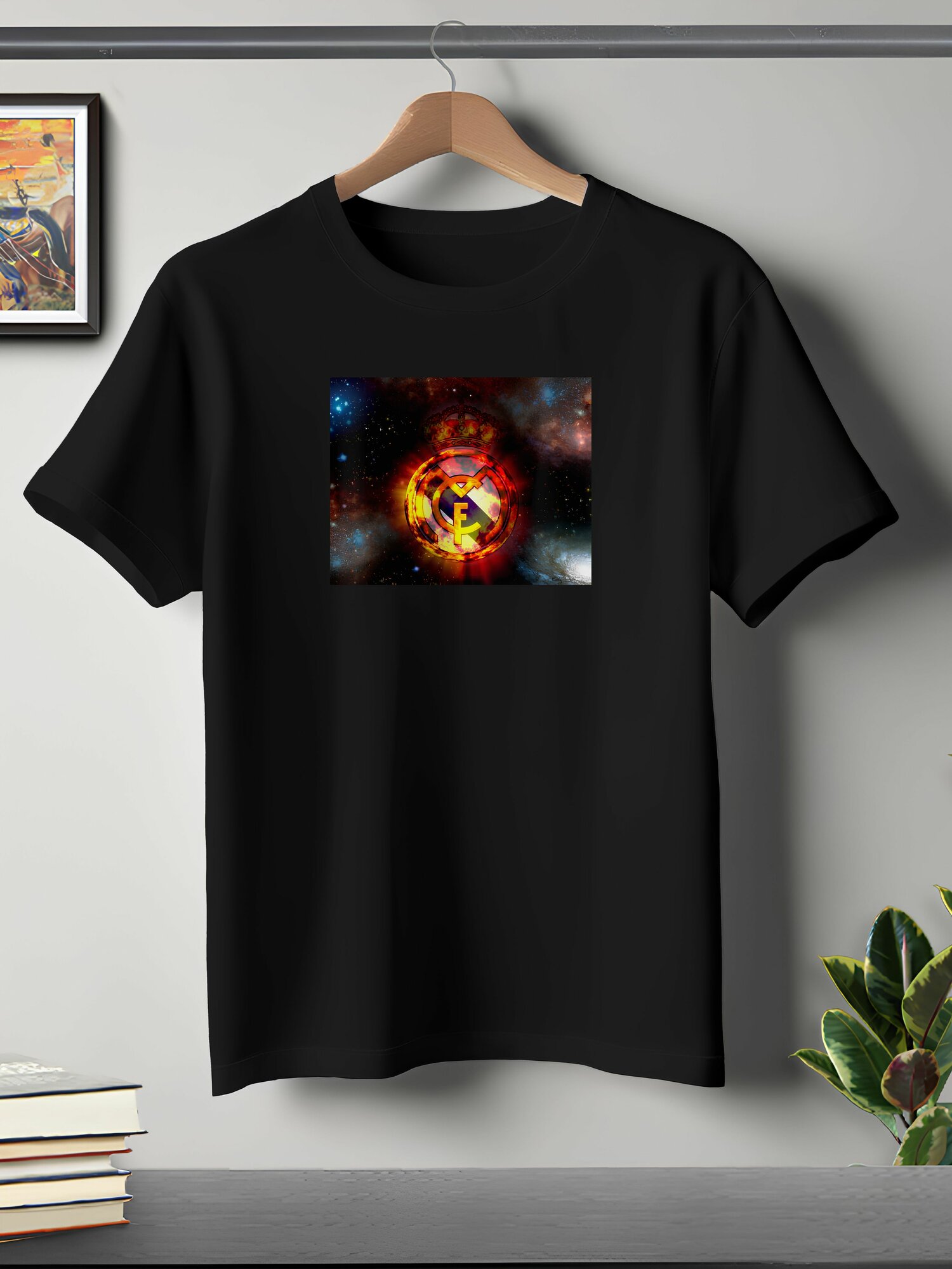 Футболка  Детская ONEQ 122 (7-8) размер с принтом Реал Мадрид, черная